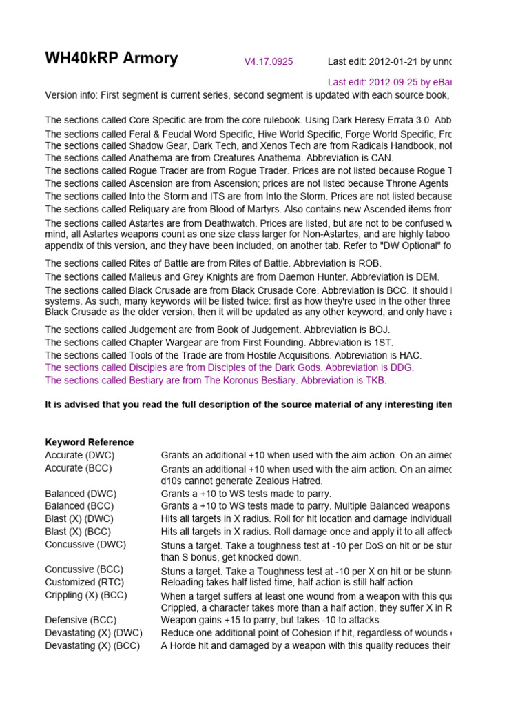Warhammer 40k Roleplay Armory v4.17.0925 | PDF | Military Technology