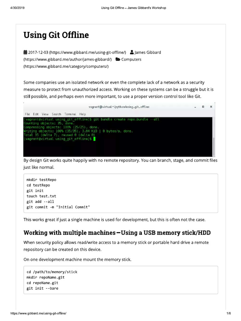 Using Git Offline - James Gibbard's Workshop | PDF