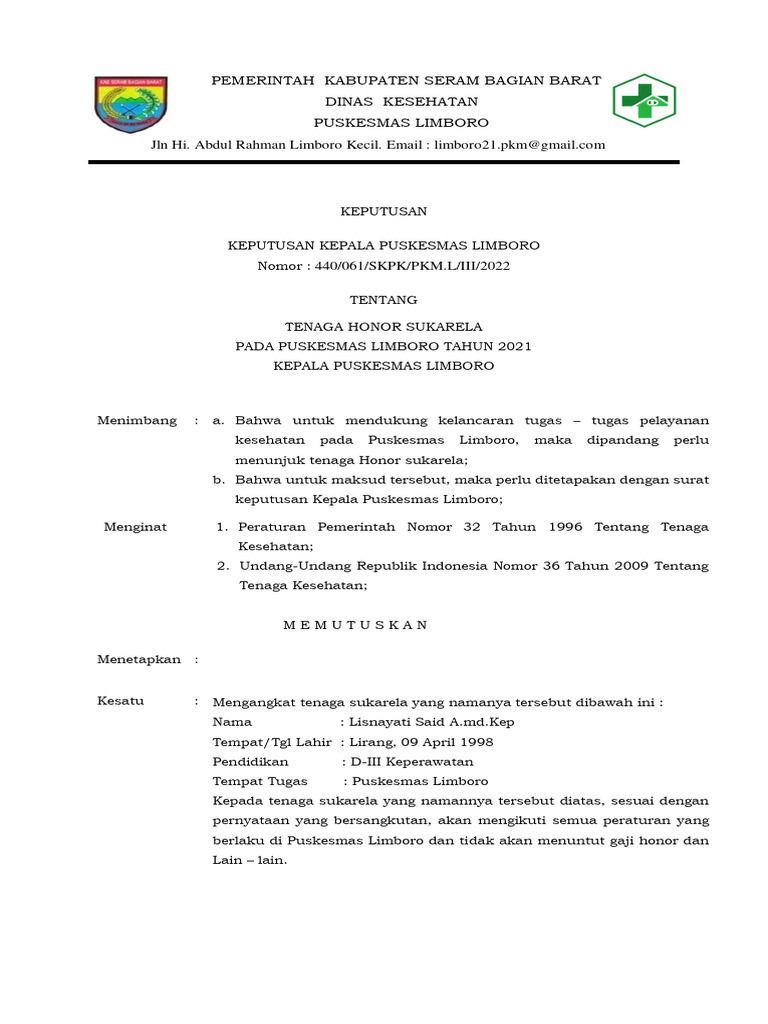 SK PKM Limboro-1 | PDF | Pengelolaan Keuangan & Uang