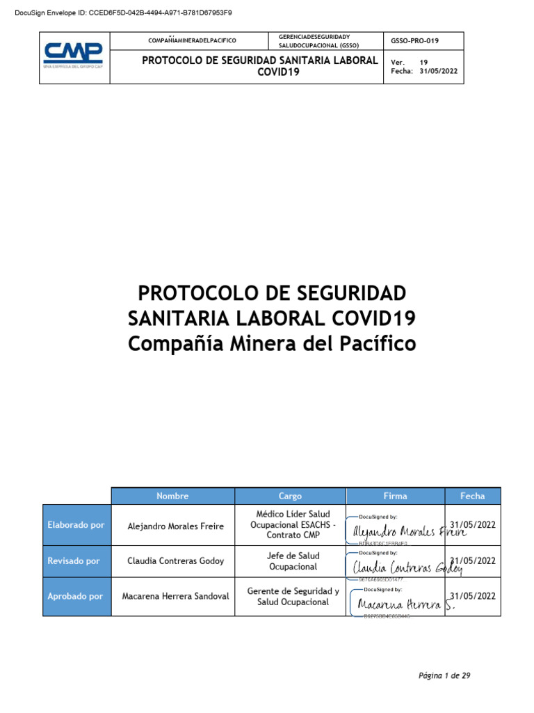 0 Protocolo de Seguridad Sanitaria Laboral COVID19 CMP - Actualización - 31052022 | Descargar ...