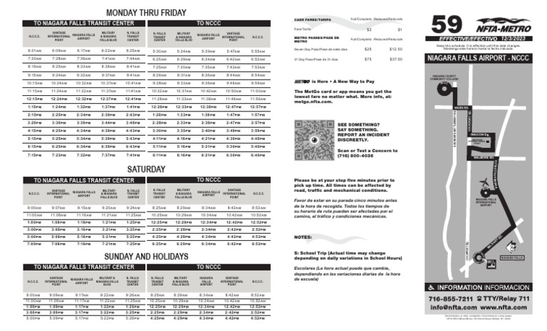 To Niagara Falls Transit Center To NCCC | PDF | Public Transport