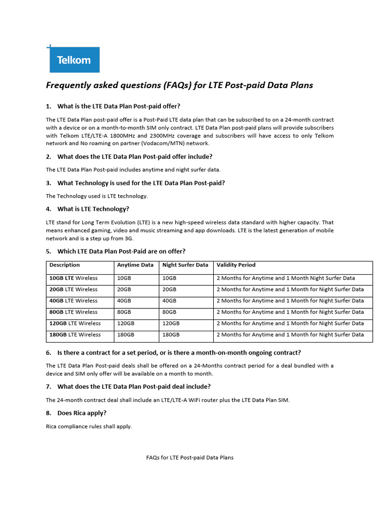 LTE Post-paid Plans Guide | PDF | Lte Advanced | Lte (Telecommunication)