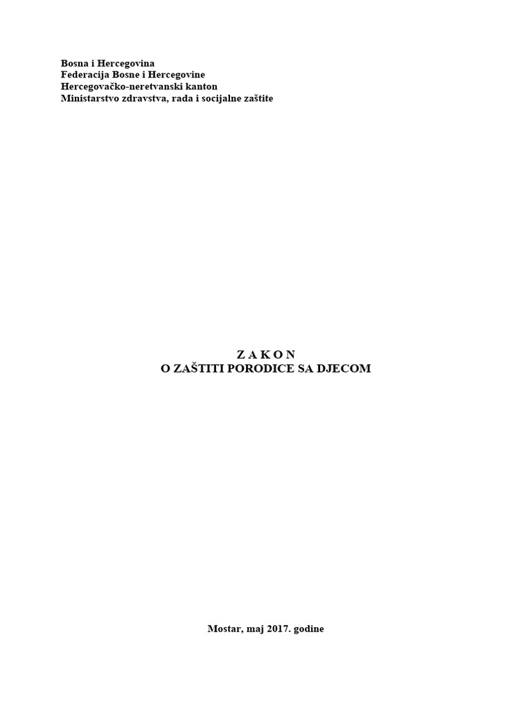 Zakon o Zastiti Porodice Sa Djecom HNK-bos - 0 | PDF