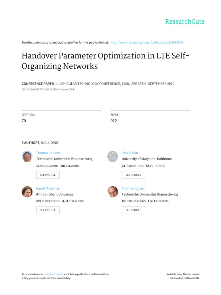 Toaz - Info Handover Optimization Lte PR | PDF | Simulation | Mathematical Optimization