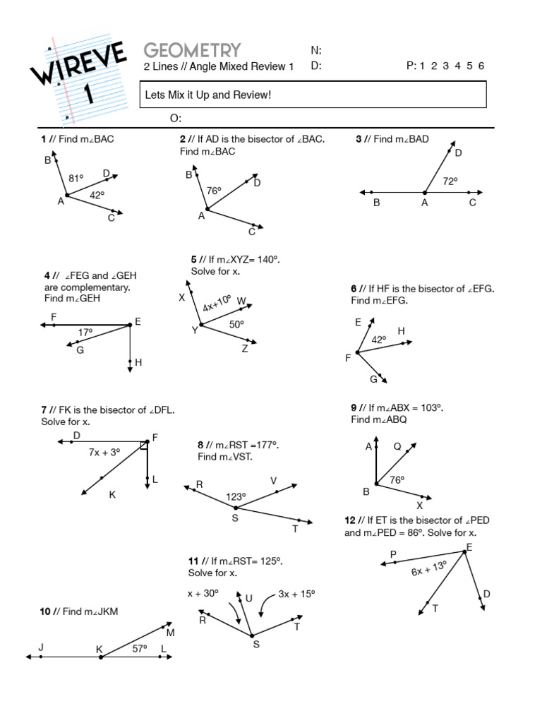Geometry Angle Review Quiz | PDF | Elementary Geometry | Euclidean Geometry