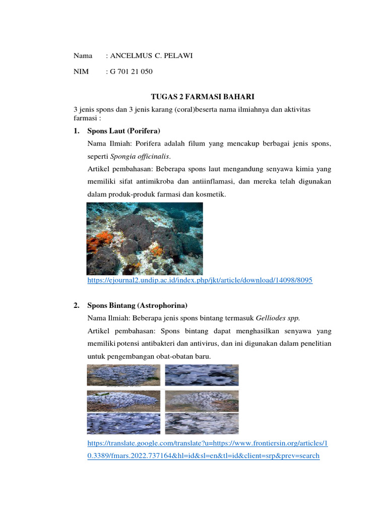 Aktivitas Farmasi Spons dan Karang Laut | PDF | Sains & Matematika