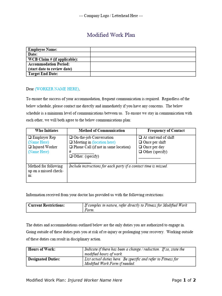 Modified-Work-Plan-Template | PDF | Labor | Business