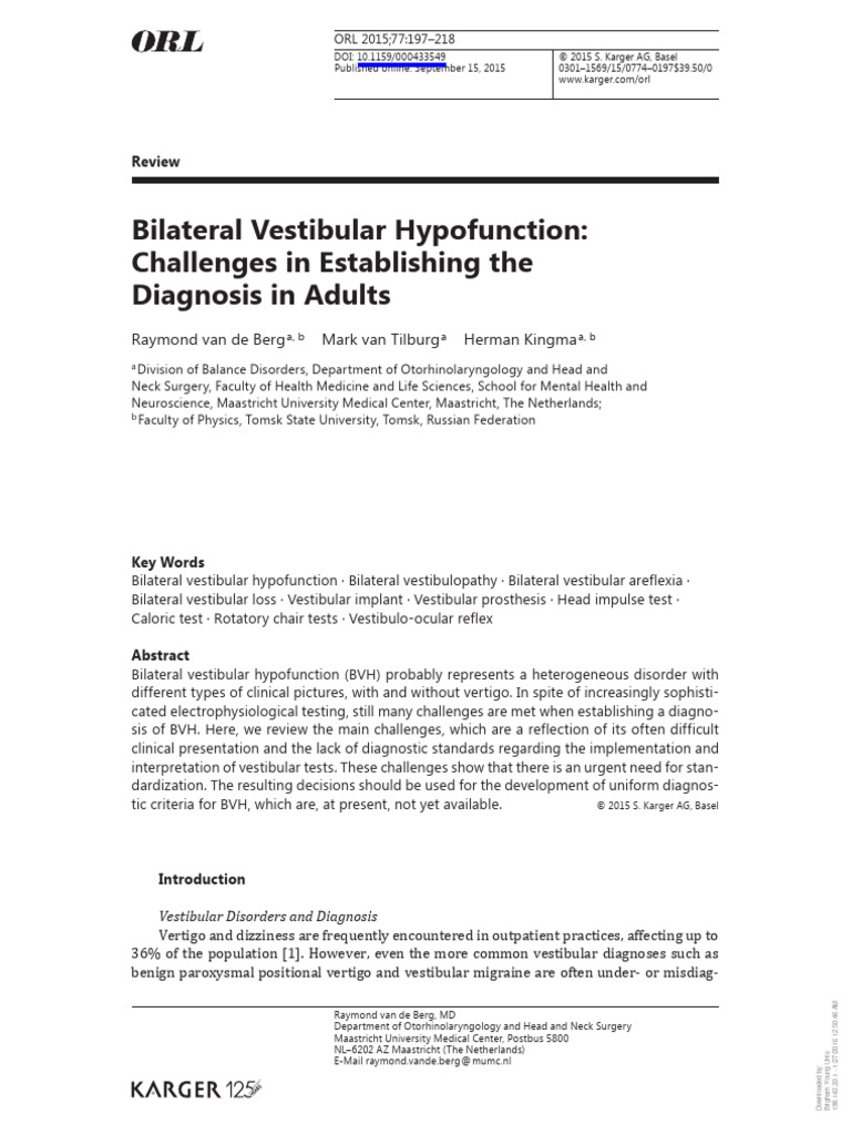 Bilateral Vestibular Hypofunction | PDF | Vertigo | Vestibular System