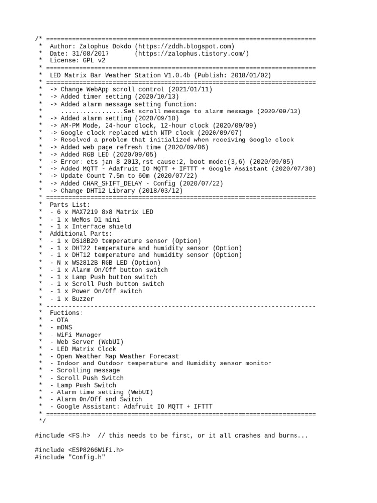 ESP8266 LED Matrix Bar Weather Station | PDF | Computers