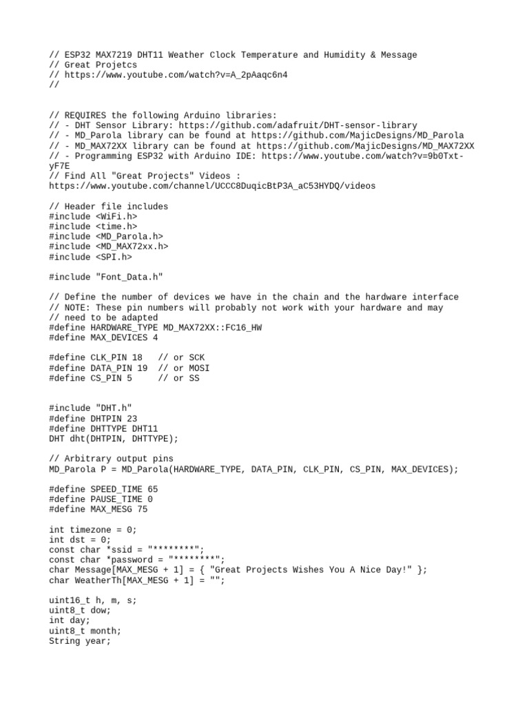 Max7219 Clock DHT11 Esp32 | PDF | Computer Science | Computer Programming