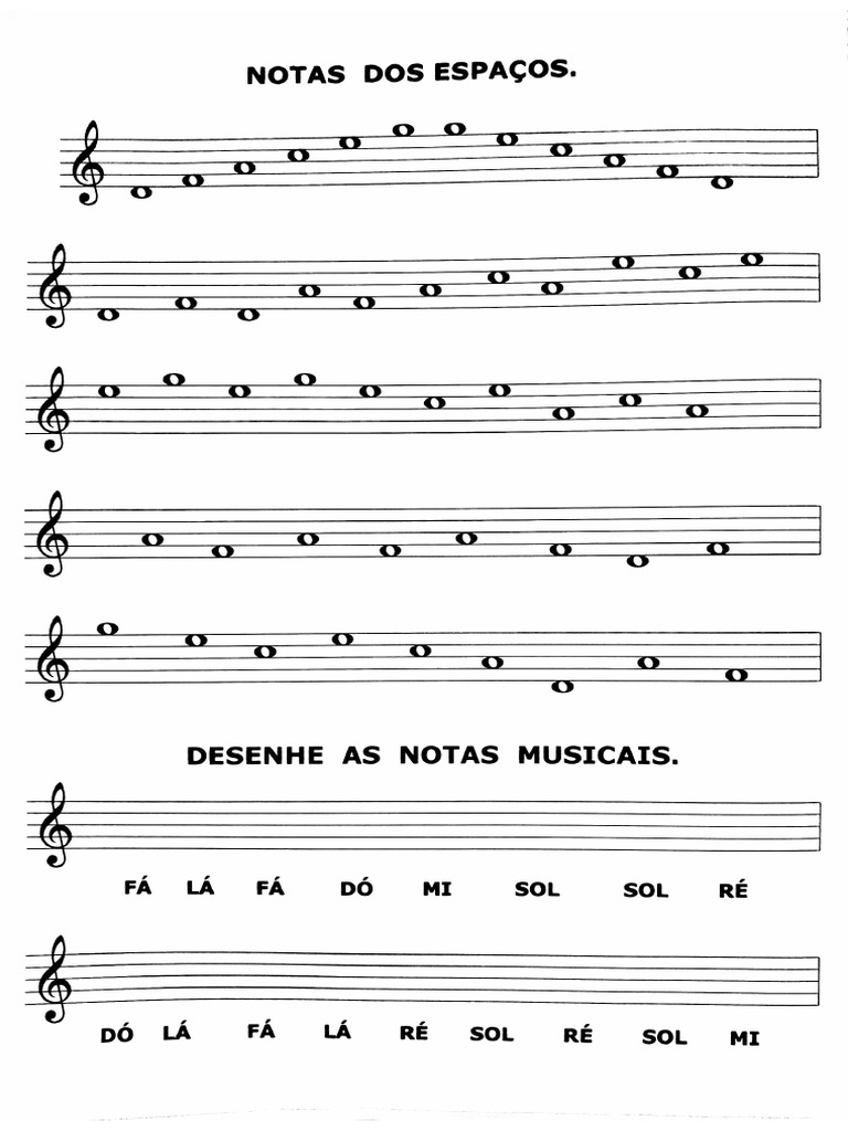 Notas Espaços e Linhas Clave de Sol | PDF
