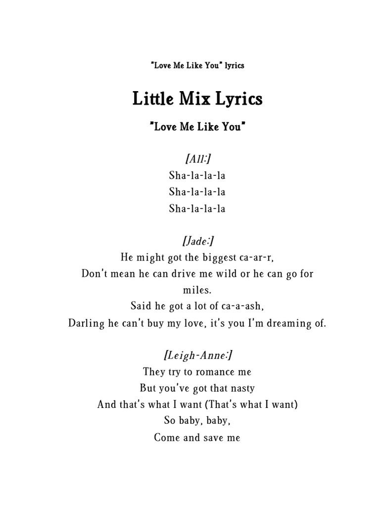 Little Mix - Love Me Like You Lyrics | PDF