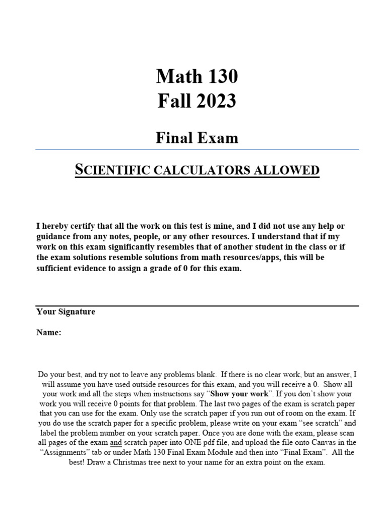 Math 130 F23 Final Exam | PDF