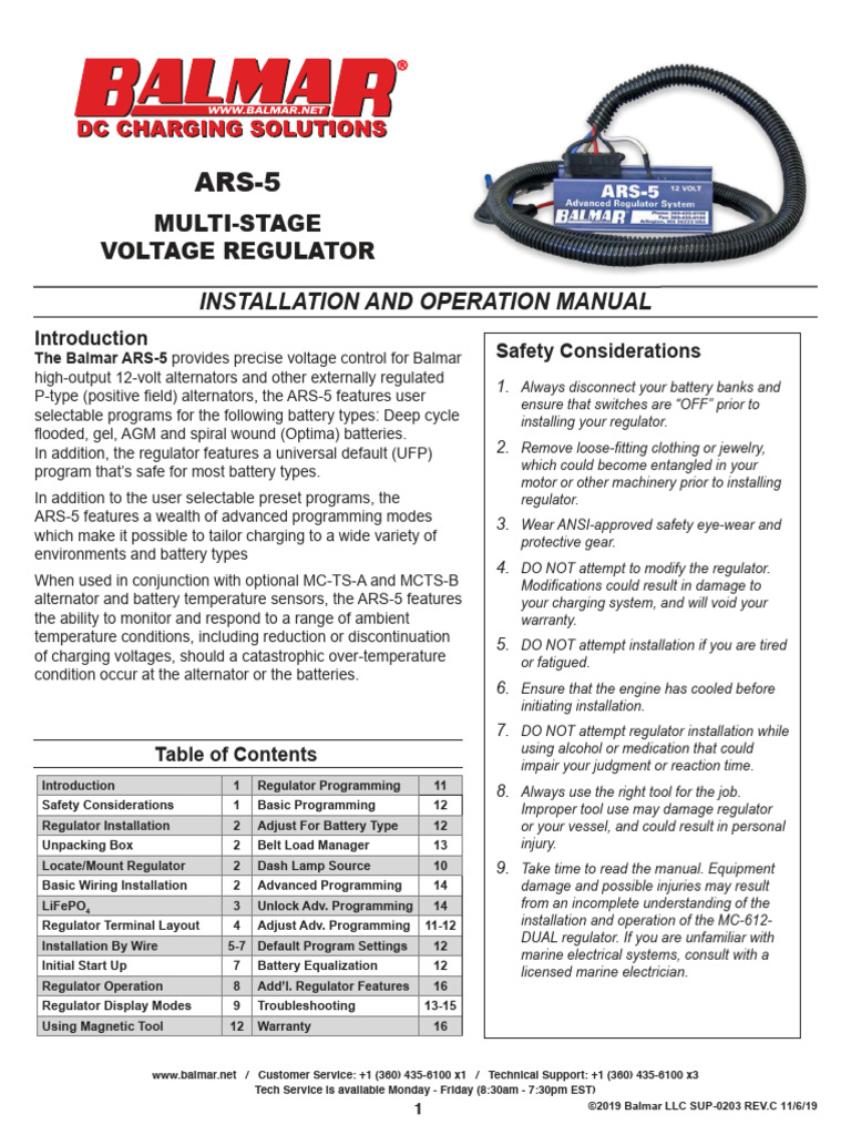 Balmar ARS-5 Regulator Manual | PDF | Switch | Ignition System