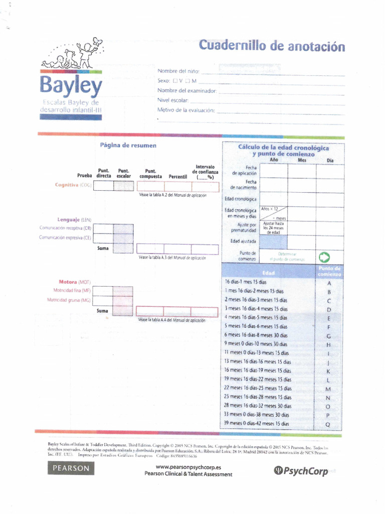Bayley Cuadernillo de Anotacion | PDF