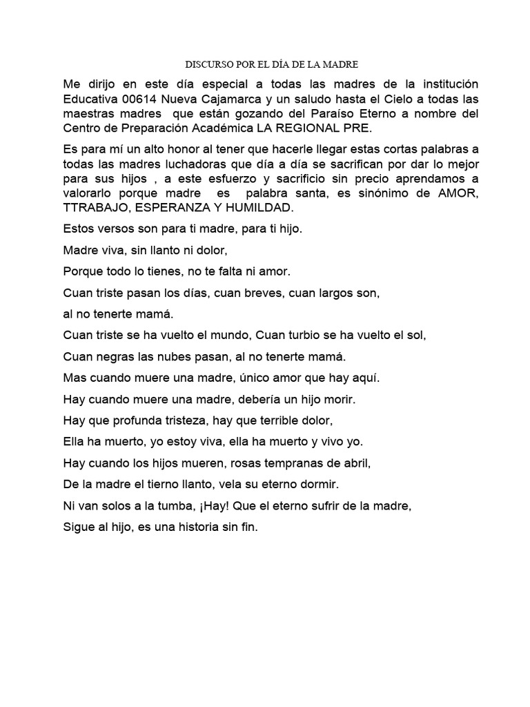 Discurso Por El Día de La Madre | PDF