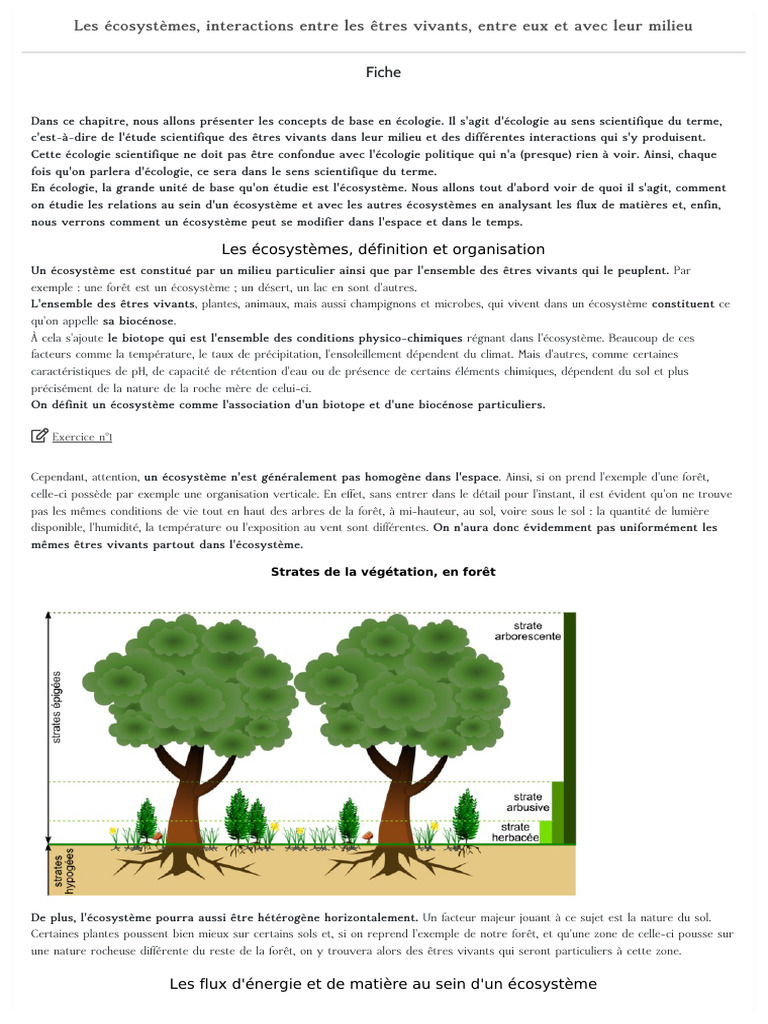 1re Sciences de La Vie Et de La Terre Les Ecosystemes Interactions ...