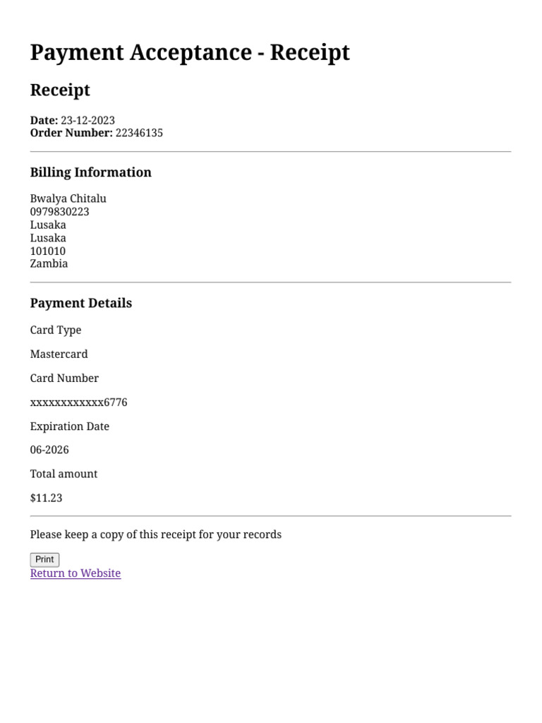 Payment Acceptance - Receipt | PDF