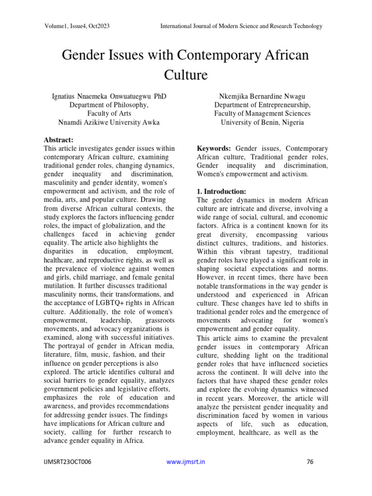 Gender Issues With Contemporary African Culture | PDF