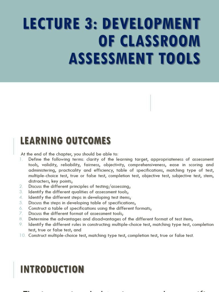 Lecture 3 Development of Classroom Assessment Tools | PDF | Educational ...
