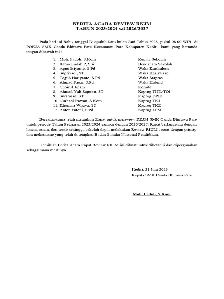 BERITA ACARA Review RKJM 2023 | PDF