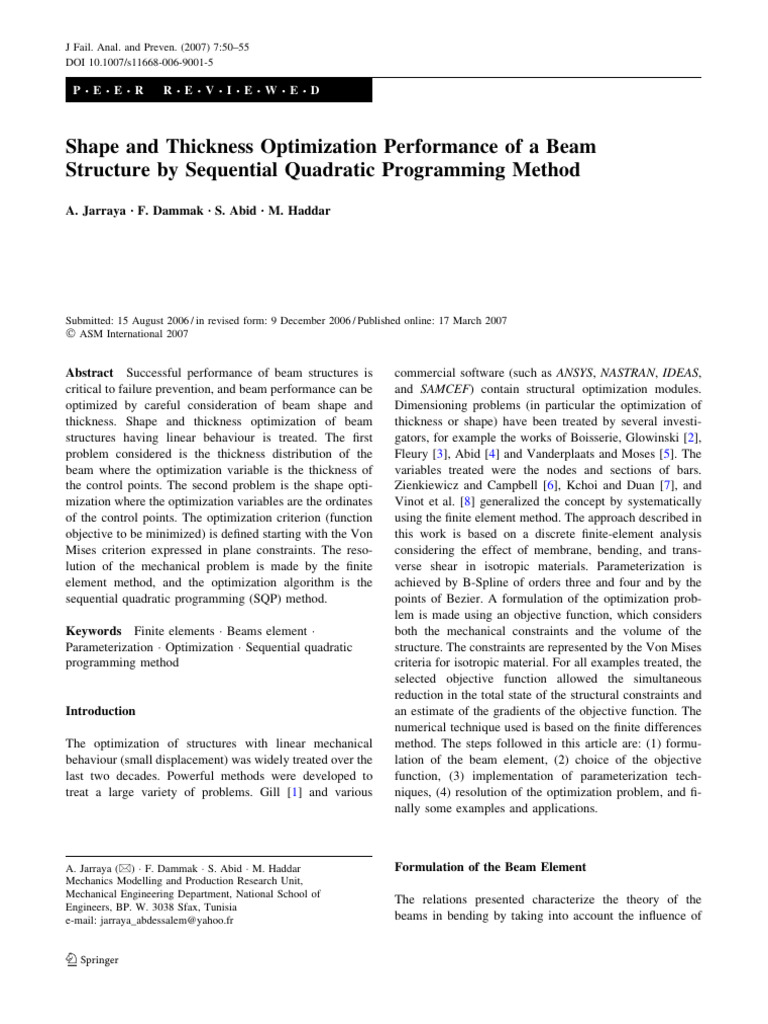 (2007) Shape and Thickness Optimization Performance of A Beam Structure ...