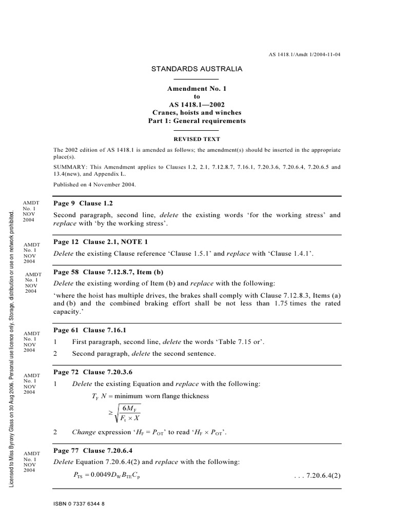 AS 1418.1 - 2002 Amdt 1 - 2004 Cranes, Hoists and Winches - Part 1 ...