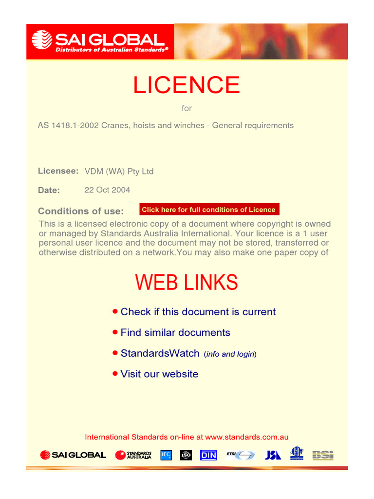 As 1418.1 - 2002 Cranes, Hoists & Winches - Part 1 - General ...
