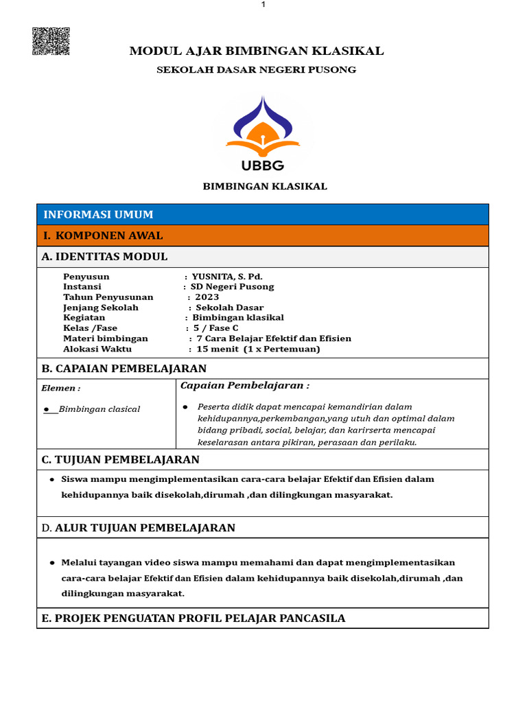 Modul Ajar Bimbingan Klasikal | PDF | Karier & Perkembangan