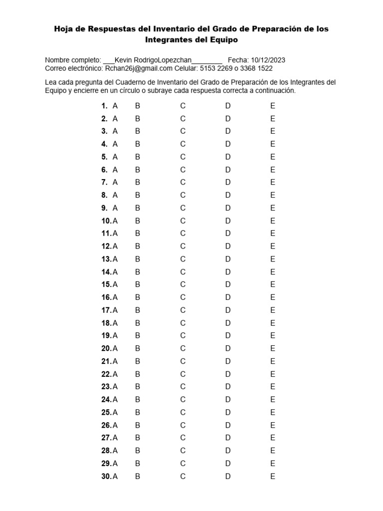 Hoja de respuesta TMRI | PDF