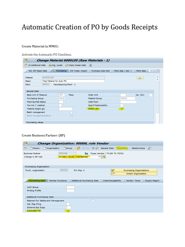 Automatic Creation of PO by Goods Receipts-1 | PDF | Business | Finance ...