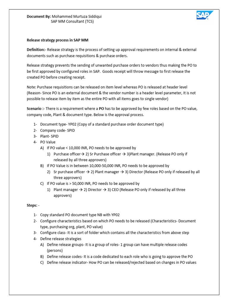 Release Strategy - SAP MM - by Murtuza | PDF