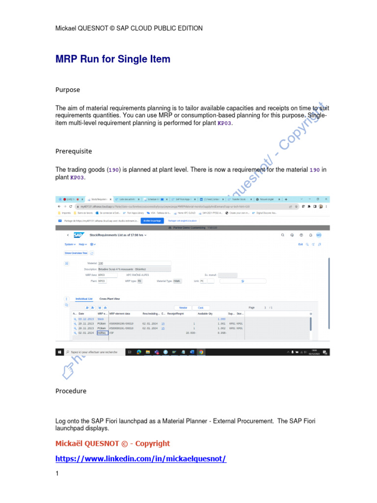 Gu - Sap s4 Hana Cloud - MRP Run For Single Item | PDF | Logistics ...