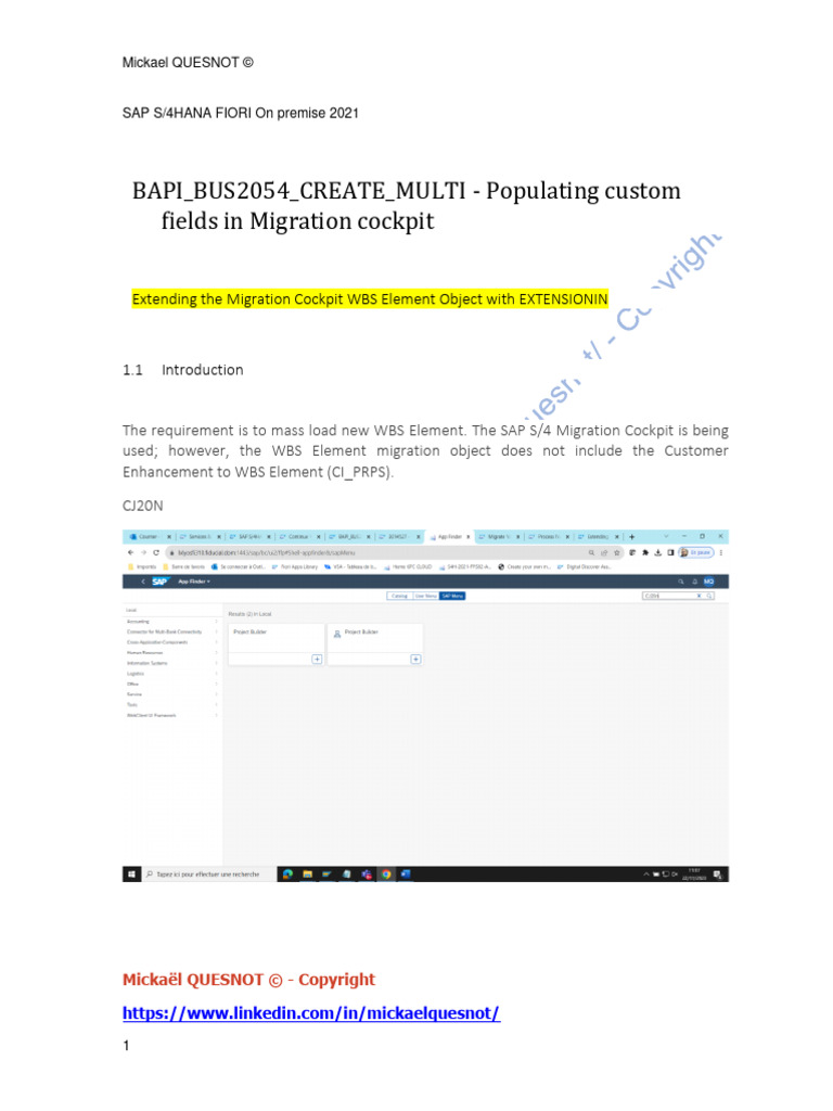 BAPI - BUS2054 - CREATE - MULTI - Populating Custom Fields PDF | PDF ...