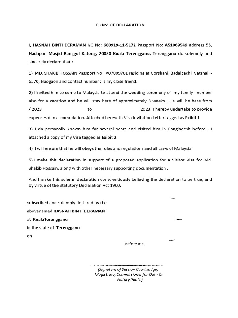 AM 80 Declaration for Visitor Visa | PDF | Politics