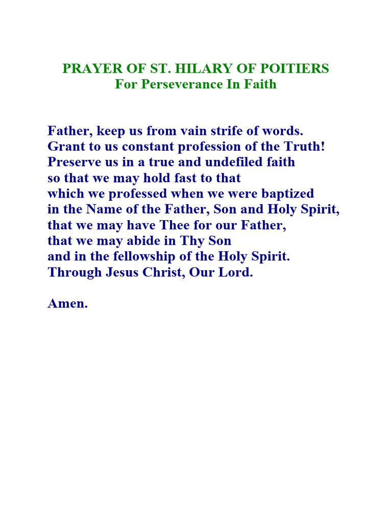 Prayer of Saint Hilary of Poitiers | PDF