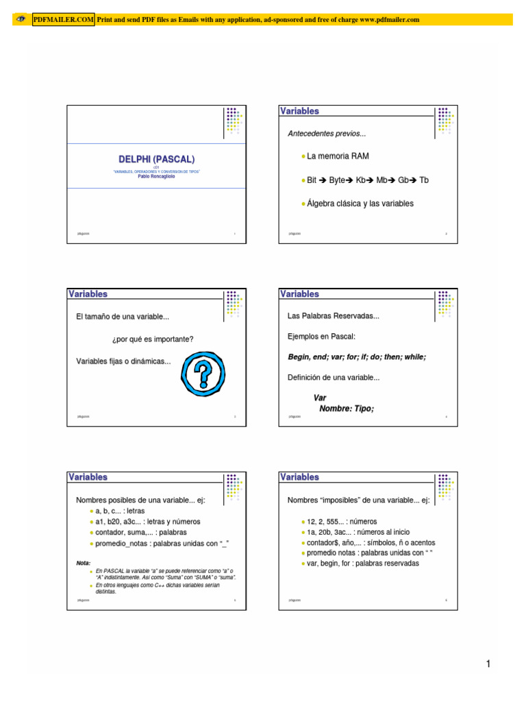 Delphi 01 Variables Conversion Pdf Cadena Informática Puntero