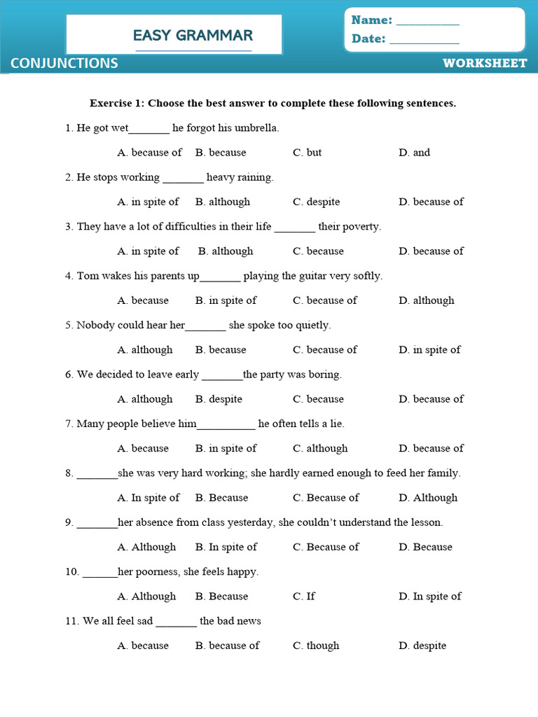 Conjunctions - Worksheet | PDF