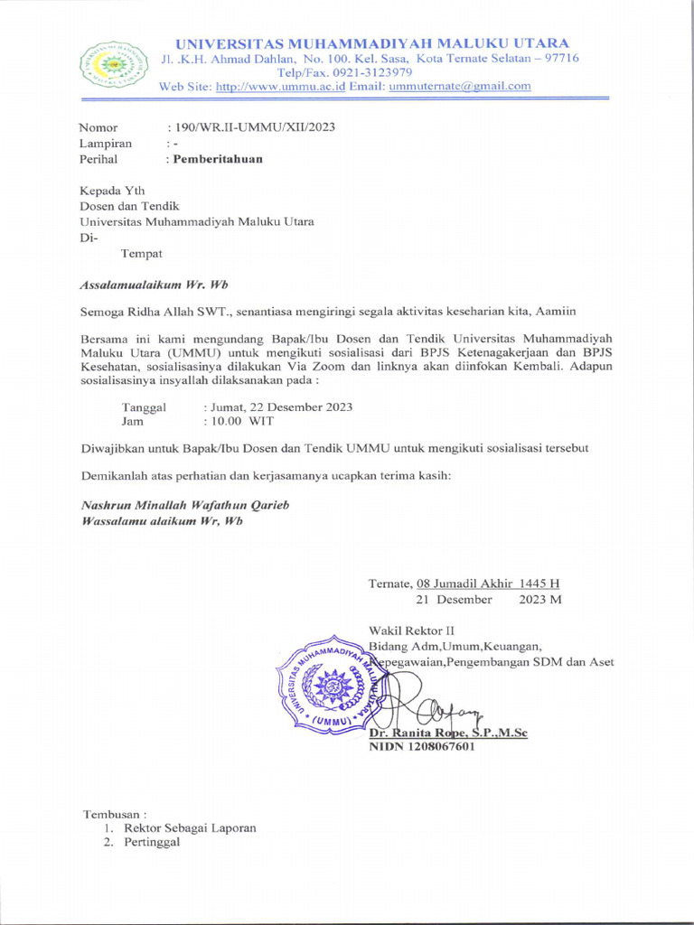 Undangan Zoom Meeting Bpjs Ketenagakerjaan | PDF