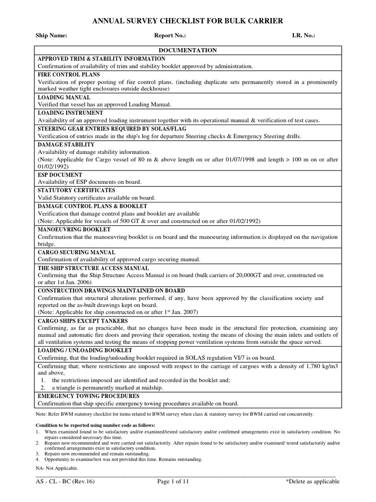 Annual Survey Checklist | PDF | Ships | Valve