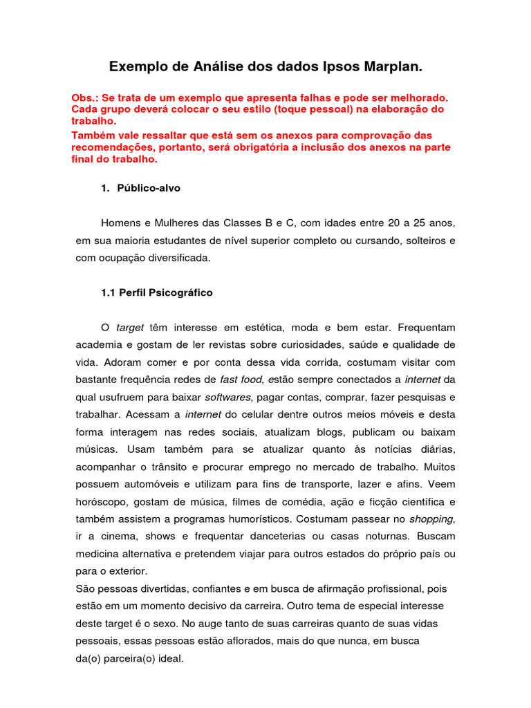 Exemplo de Análise Ipsos Marplan - Métodos | PDF
