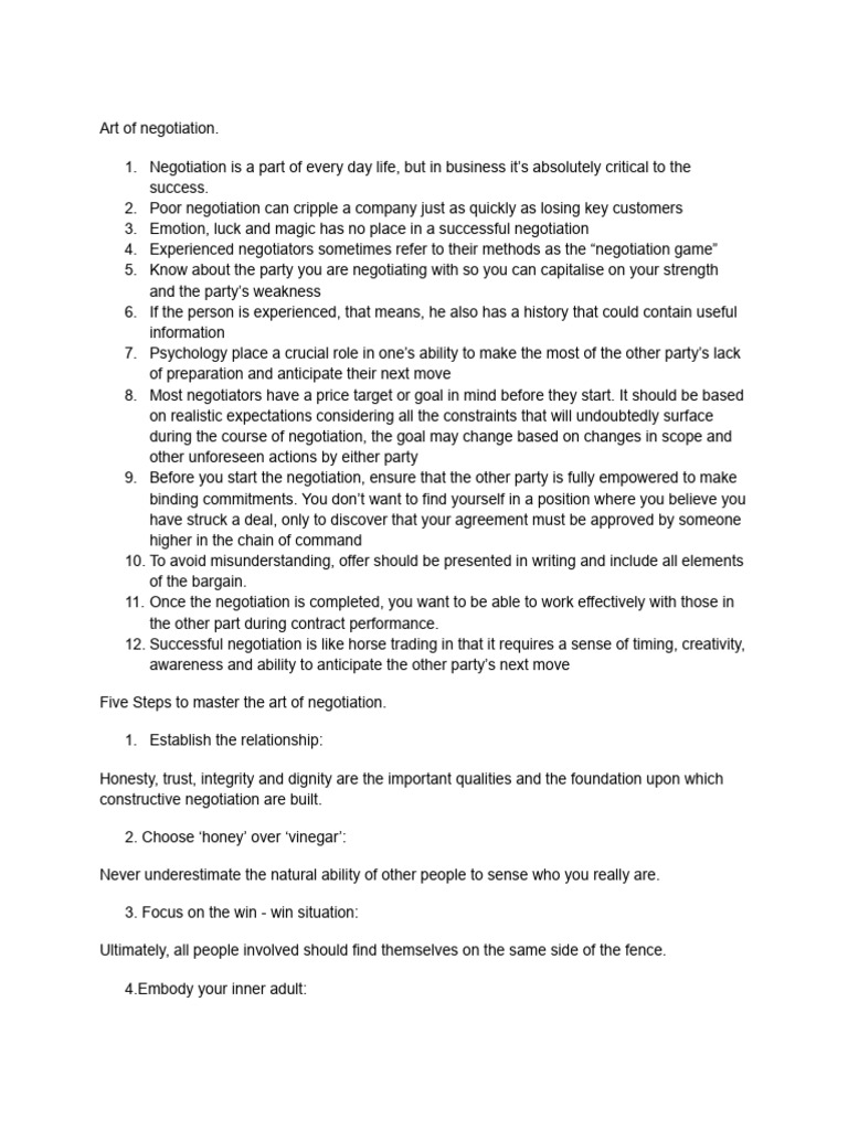 Art Of Negotiation Pdf