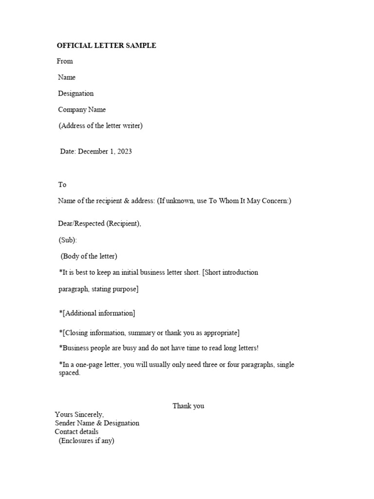 OFFICIAL LETTER SAMPLE | PDF