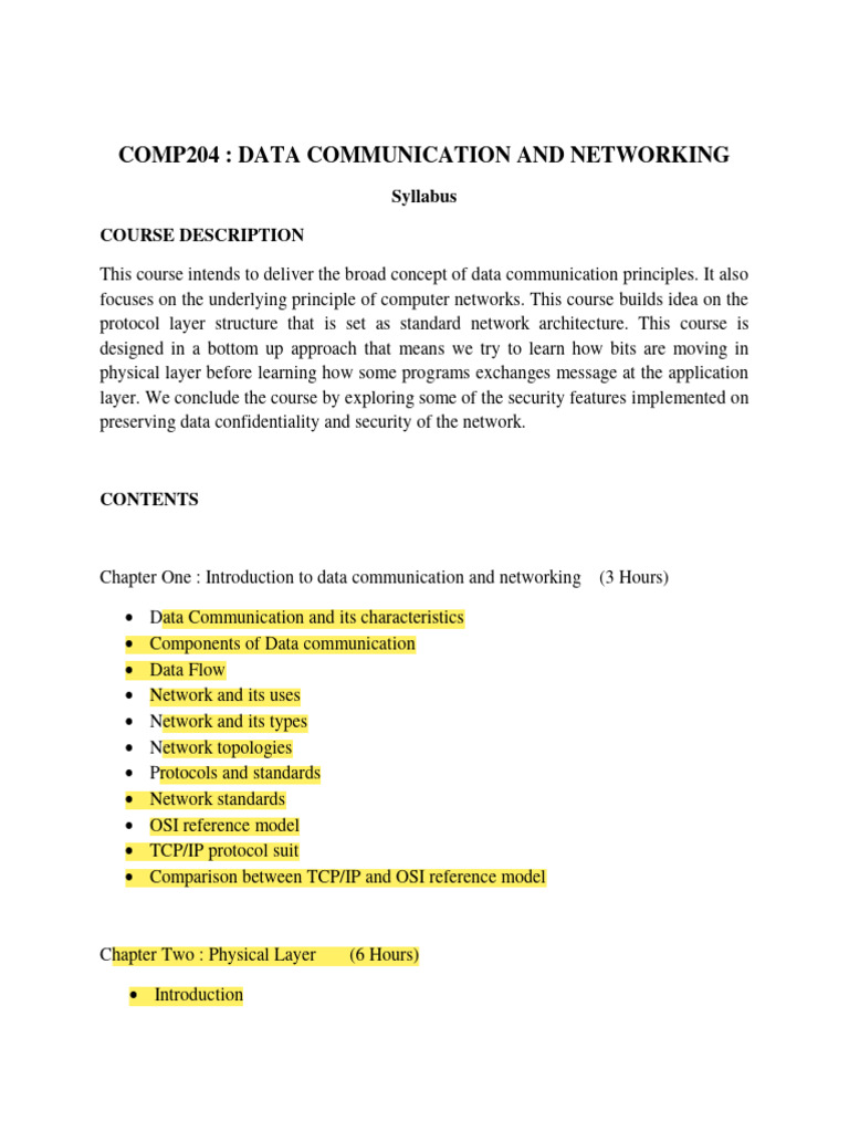 COMP204 Syllabus | PDF | Computer Network | Error Detection And Correction