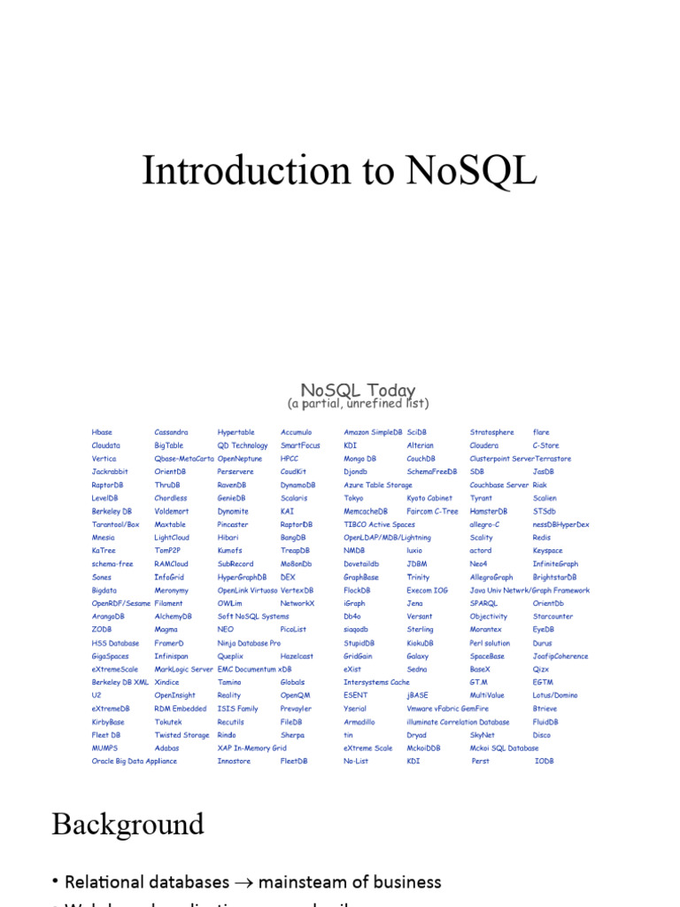 Lecture Nosqlintro Pdf No Sql Information Technology Management 6277