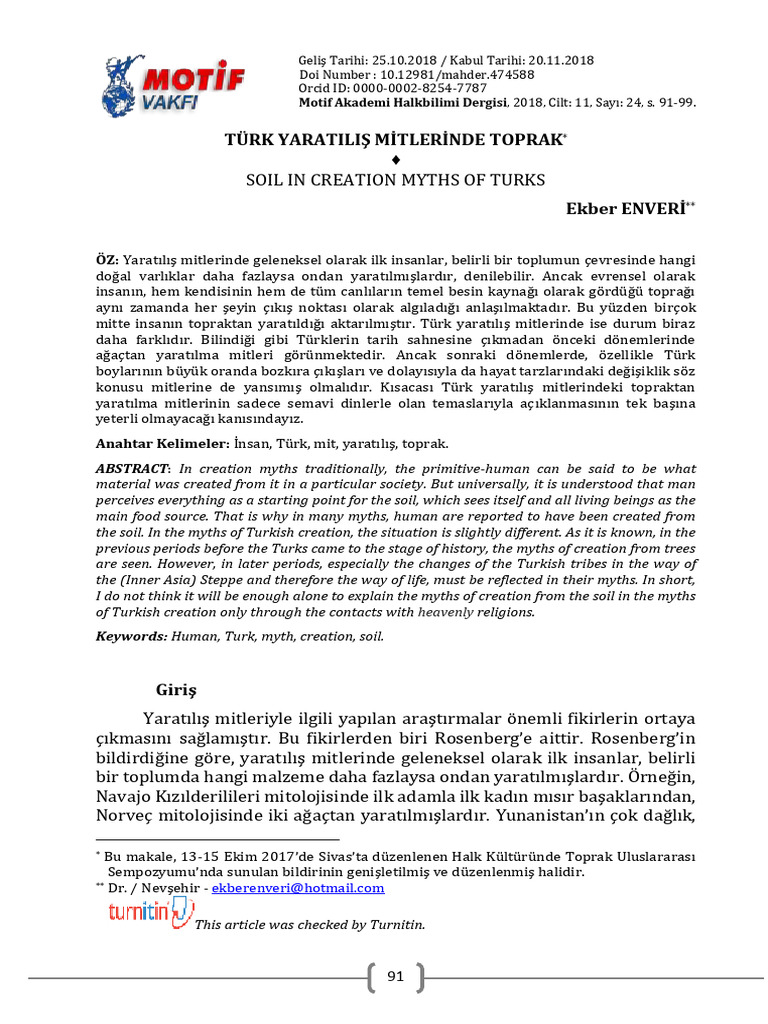 Türk Yaratılış Mitlerinde Toprak | PDF