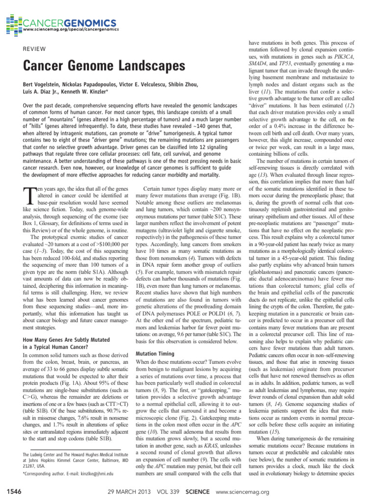 Cancer Genome Landscapes | PDF | Neoplasms | Metastasis