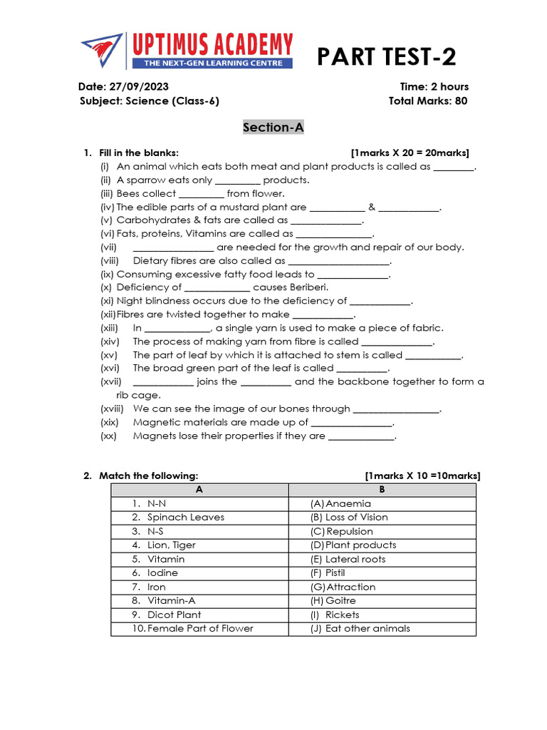 Science Class 6 Part Test-2 | Download Free PDF | Vitamin D | Nutrition Science Class 6 Part Test-2 | Download Free PDF | Vitamin D | Nutrition