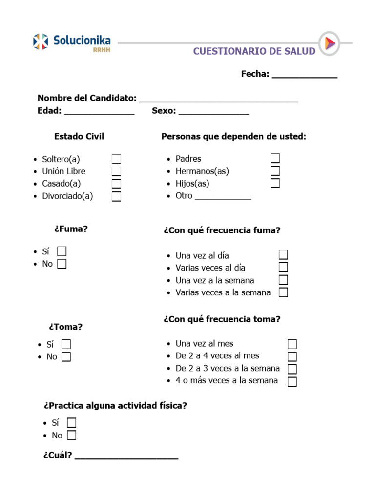 Formato Cuestionario de Salud SLK | PDF | Cuidado de la salud | Medicina CLINICA
