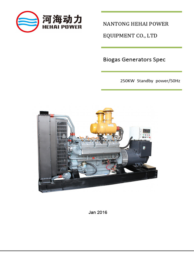 250KW Biogas Generator Specifications | PDF | Biogas | Fuel Injection